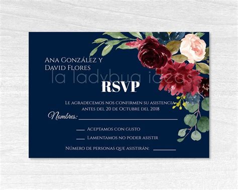 Wedding Rsvp Card In Spanish Floral Tarjeta Rsvp De Boda Para Editar Imprimir Tarjeta Boda