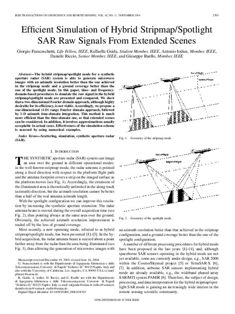 Pdf Efficient Simulation Of Hybrid Stripmap Spotlight Sar Raw Signals From Extended Scenes