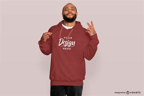 Black Man In Oversized Hoodie Mockup Psd Editable Template
