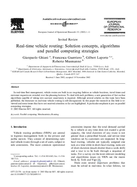 Pdf Real Time Vehicle Routing Solution Concepts Algorithms And