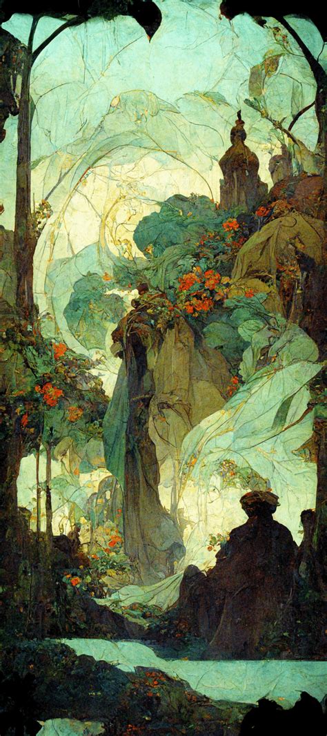 Alphonse Mucha Landscape Graphic · Creative Fabrica