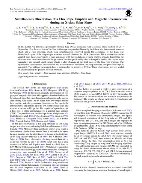 Pdf Simultaneous Observation Of A Flux Rope Eruption And Magnetic Reconnection During An X