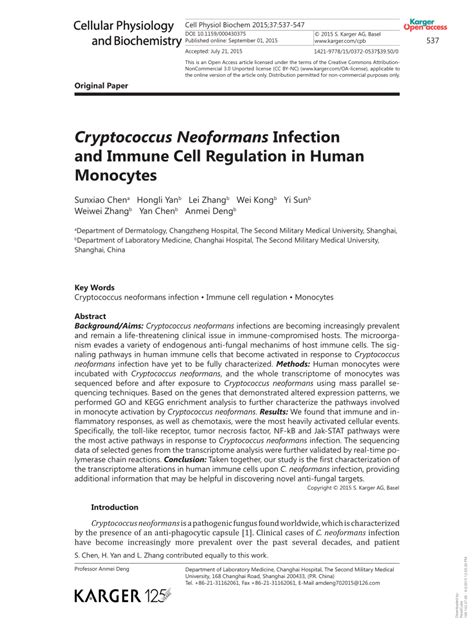 Pdf Cryptococcus Neoformans Infection And Immune Cell Regulation In