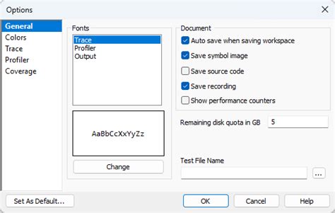 Analyzer Configuration Options Options General