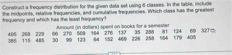 Construct A Frequency Distribution For The Given Data Set Using 6
