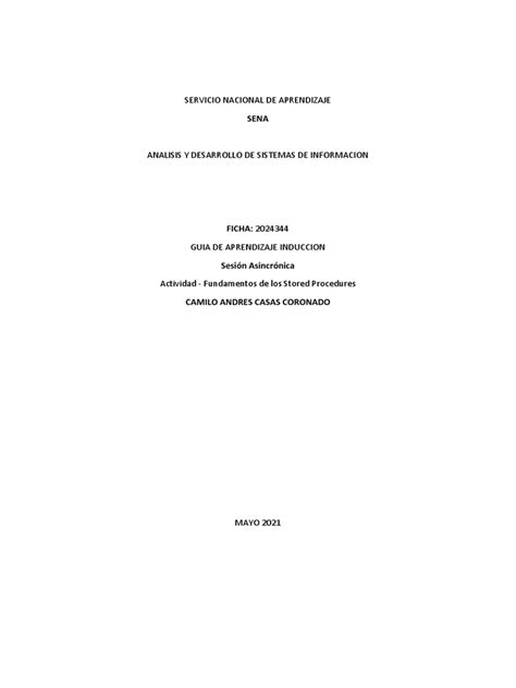 actividad fundamentos de los stored procedures pdf sql servidor