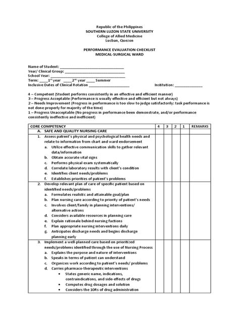 Performance Checklist Pdf