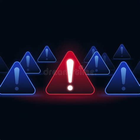 Red Triangle With Exclamation Mark Glows Among Blue Dark Background Emphasizes Alert Stock