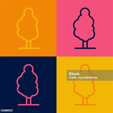 팝 아트 라인 트리 아이콘 색상 배경에 격리 포리스트 기호입니다 벡터 0명에 대한 스톡 벡터 아트 및 기타 이미지 0명 가루로 빻은 계절 Istock