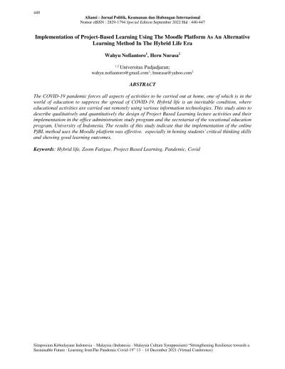 Implementation Of Project Based Learning Using The Moodle Platform As An Alternative Learning