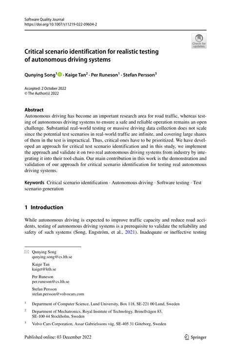 PDF Critical Scenario Identification For Realistic Testing Of Autonomous Driving Systems