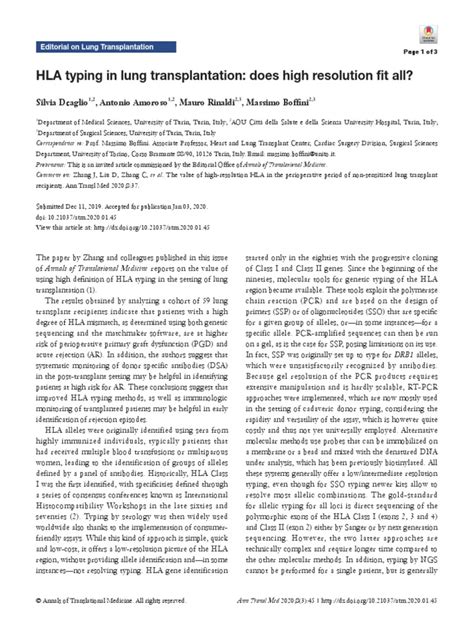 Hla Typing And Lung Transplantation Pdf
