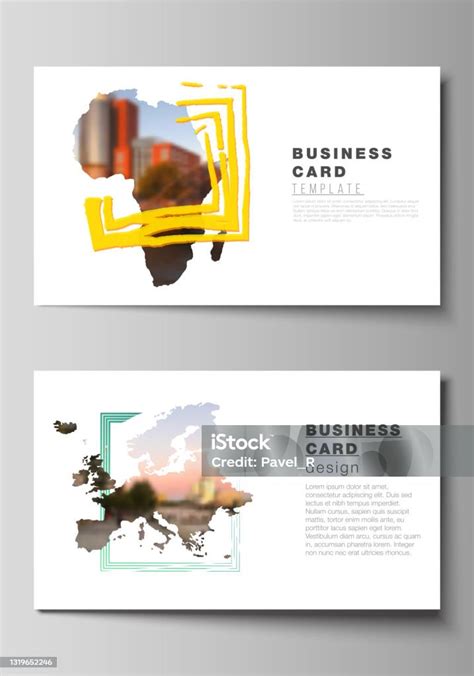 두 개의 창의적인 명함 디자인 템플릿 수평 템플릿 벡터 디자인의 벡터 레이아웃 세계지도와 컬러 프레임의 형태로 템플릿을 디자인