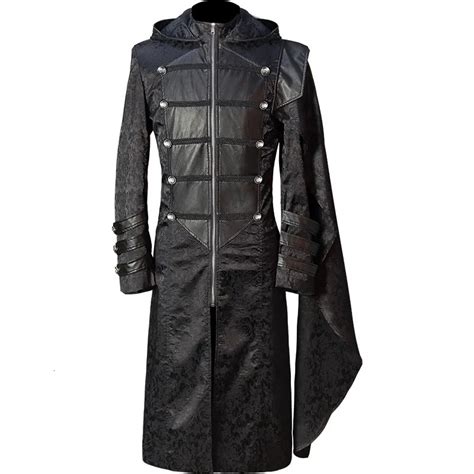 Leather Trench Coat Mens Gothic Punk Patchwork Long Jacket Retro Medieval Hoodie Ideal