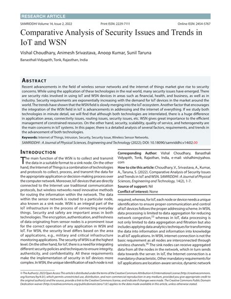 Pdf Comparative Analysis Of Security Issues And Trends In Iot And Wsn