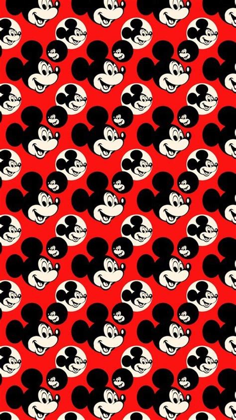 An Image Of Mickey Mouses In Red And Black Fabric With White Circles On It