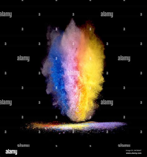 Colored Powder Explosion Isolated On Black Background Abstract Colored Backdrop Colorful