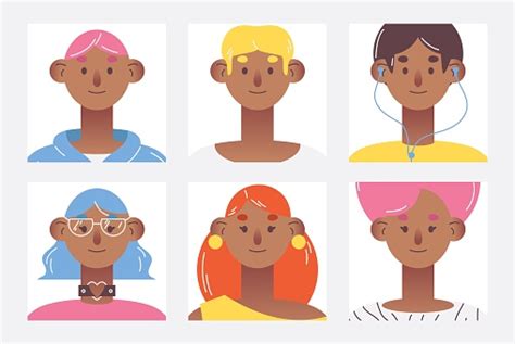 다양한 헤어 스타일과 옷을 사랑스러운 젊은 캐릭터와 플랫 아바타 컬렉션 미소 짓는 인도 청년 가공의 인물에 대한 스톡 벡터 아트 및 기타 이미지 Istock