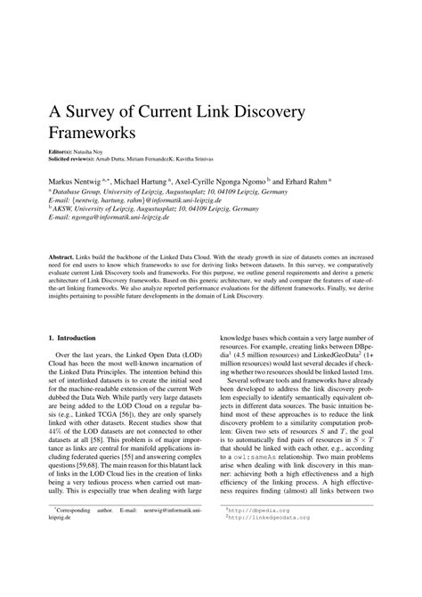 Pdf A Survey Of Current Link Discovery Frameworks