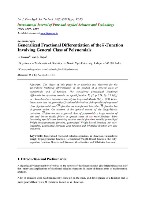 Pdf Generalized Fractional Differentiation Of The Bar{h} Function Involving General Class Of