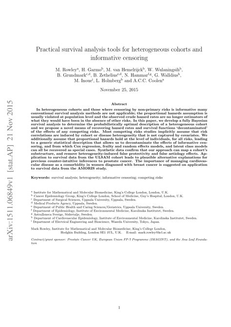 Pdf Practical Survival Analysis Tools For Heterogeneous Cohorts And