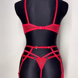 Conjunto De Lencería Con Arnés Bdsm Sujetador De Copa Abierta Tanga