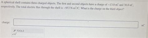 solved a spherical shell contains three charged objects the
