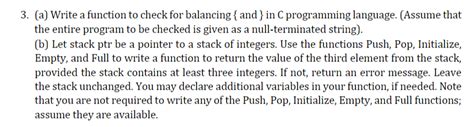 Solved A Write A Function To Check For Balancing And Chegg