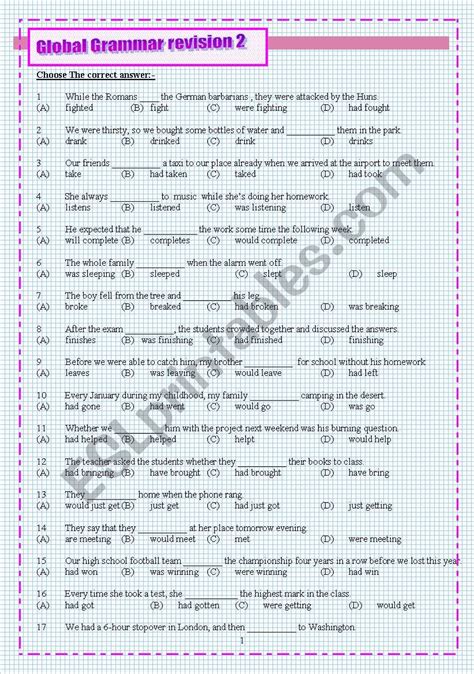 Grammar Multiple Choice Exercises 6 Pages ESL Worksheet By Najeebs