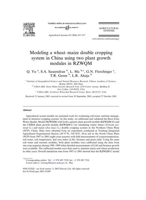 Pdf Modeling A Wheat Maize Double Cropping System In … Agsys