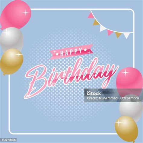 인사말 카드와 포스터와 풍선 색종이 선물 상자 생일 축 하 디자인 서식 파일에 대 한 행복 한 생일 인쇄 술 벡터 디자인 공휴일에 대한 스톡 벡터 아트 및 기타 이미지