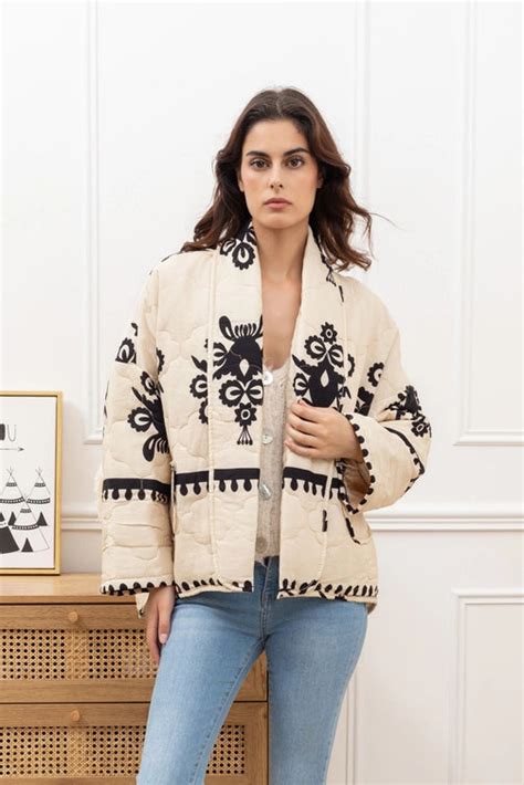 Abstract Print Quilted Relax Fit Jacket