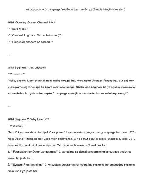 C Language Youtube Script Hinglish Pdf Integrated Development