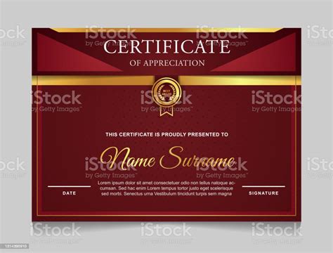 고급 골드 배지와 현대적인 라인 패턴의 요소가있는 업적 국경 디자인 템플릿 인증서 벡터 그래픽 인쇄 레이아웃 감탄에 대한 스톡 벡터 아트 및 기타 이미지 Istock