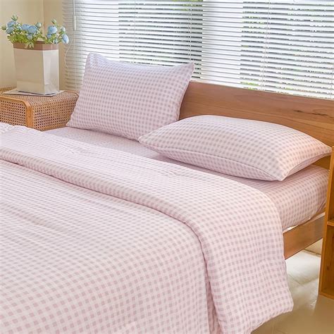 Nsnlgsgc Twin Comforter Set Pink Gingham 68x 90