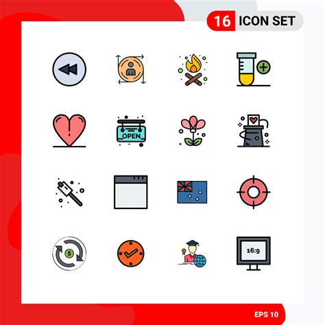 16 User Interface Flat Color Filled Line Pack Of Modern Signs And Symbols Of Open Spring Fire