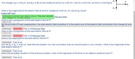 Solved Two Charges Q1 400 μc And Q2 580 μc Are Located