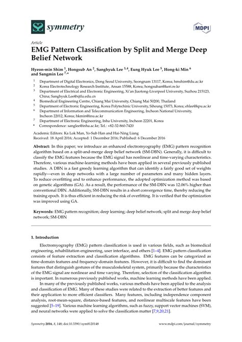 pdf emg pattern classification by split and merge deep belief network