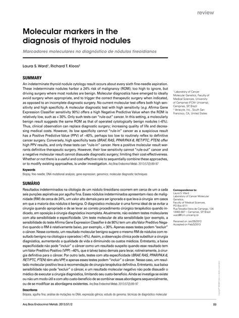 Pdf Molecular Markers In The Diagnosis Of Thyroid Nodules