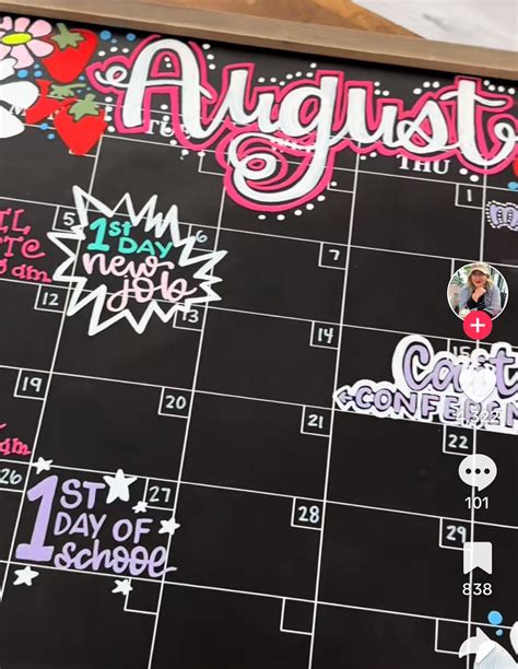 August Chalk Calendar Ideas