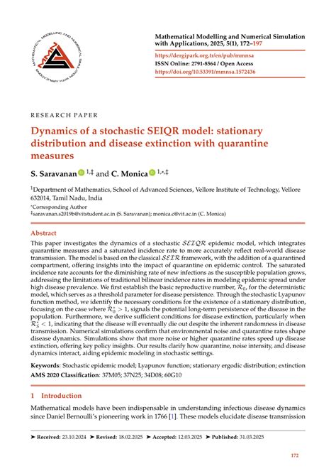 Pdf Dynamics Of A Stochastic Seiqr Model Stationary Distribution And