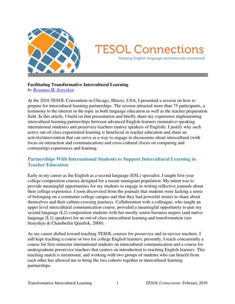 Pdf Facilitating Transformative Intercultural Learning