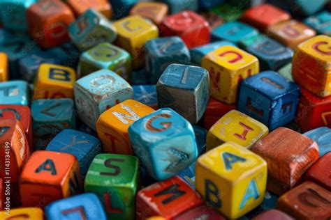 foto jumbled pile of colorful wooden alphabet blocks is lying on a