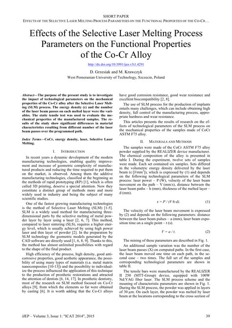 Pdf Effects Of The Selective Laser Melting Process Parameters On The Functional Properties Of