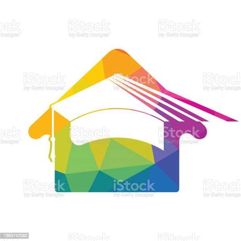 교육 하우스 모양 로고 디자인 졸업 모자와 집 아이콘 교육 벡터 디자인 템플릿입니다 개념에 대한 스톡 벡터 아트 및 기타 이미지
