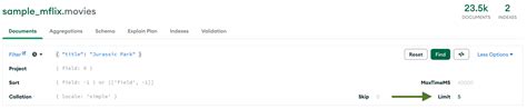 限制返回的文档数量 Mongodb Compass