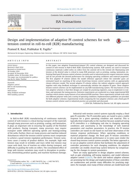 Pdf Design And Implementation Of Adaptive Pi Control Schemes For Web