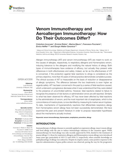 Pdf Venom Immunotherapy And Aeroallergen Immunotherapy How Do Their