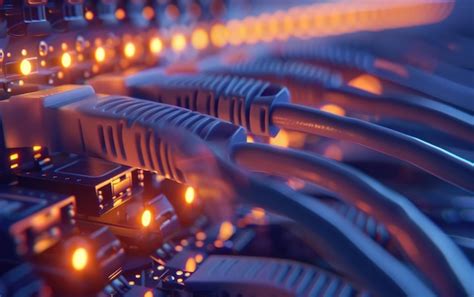 Ethernet Cables Connected To A Network Switch Glowing Lights Visible Premium AI Generated Image