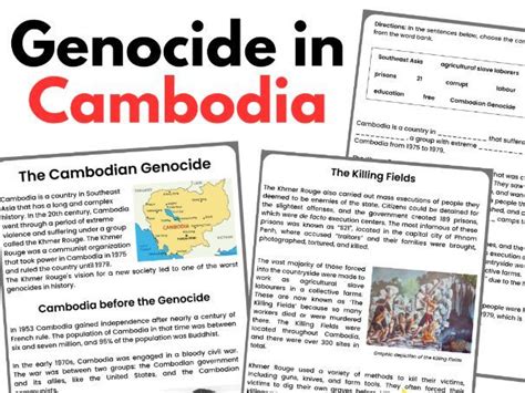 Cambodian Genocide Reading Comprehension Worksheet Teaching Resources
